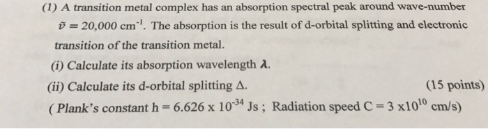 Solved A transition metal complex has an absorption spectral | Chegg.com