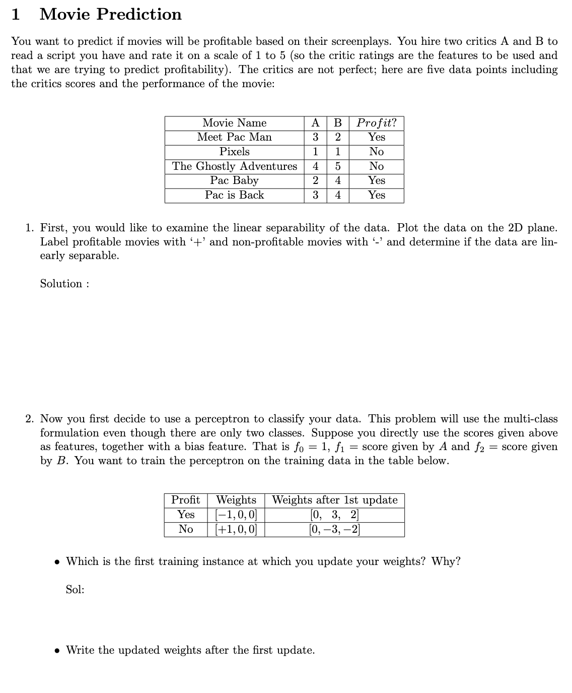 Solved 1 Movie Prediction You want to predict if movies will | Chegg.com
