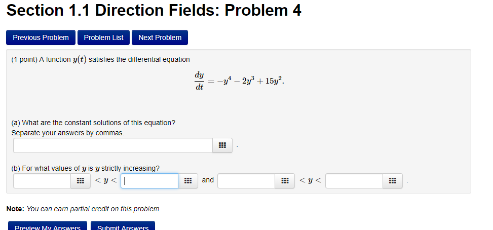 Solved Section 1 1 Direction Fields Problem 4 Previous