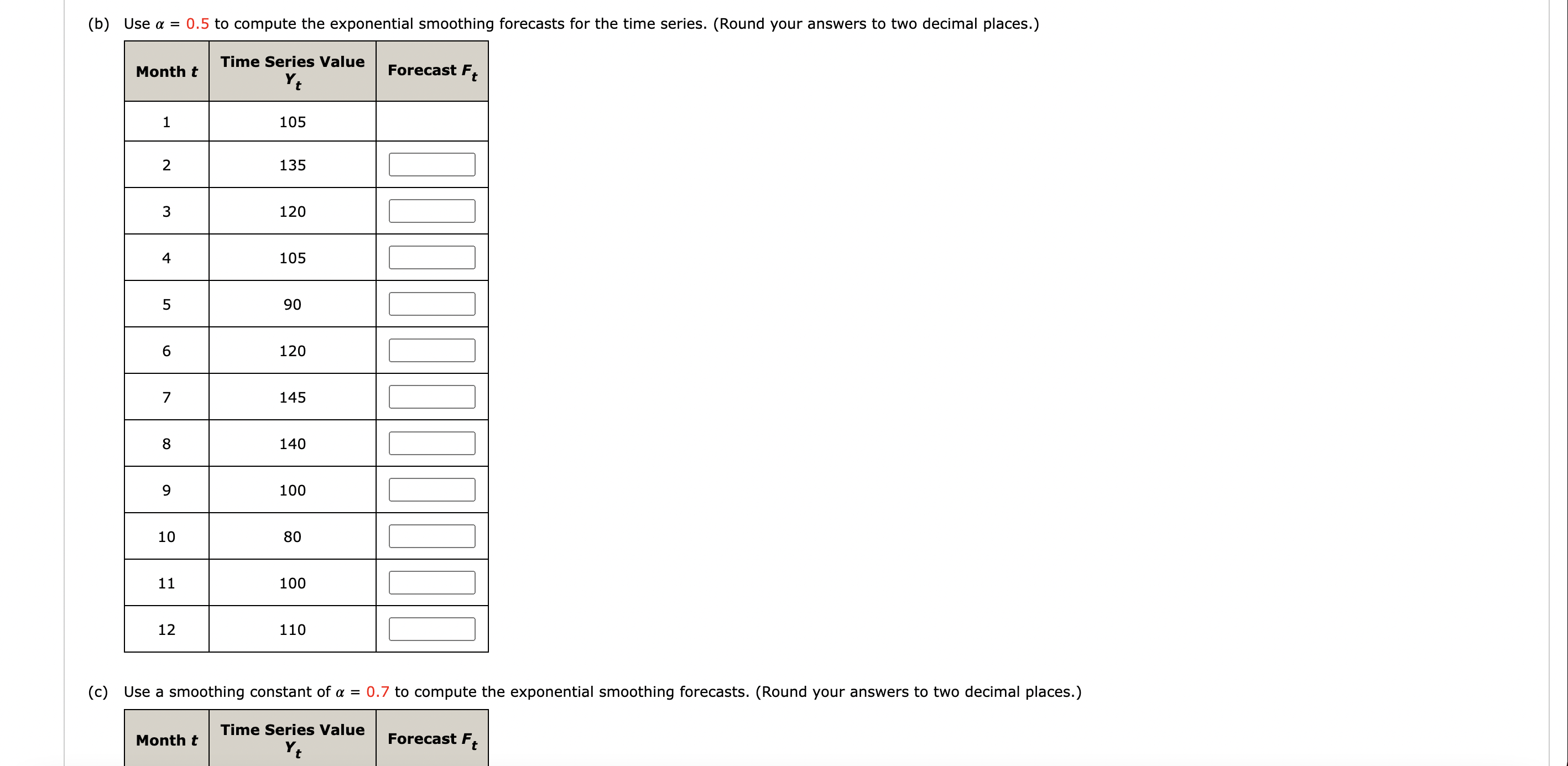 Solved (b) Use α=0.5 to compute the exponential smoothing | Chegg.com