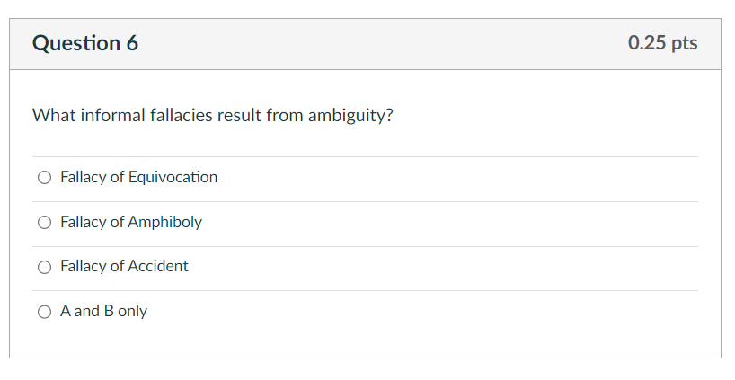 Solved Question 6What informal fallacies result from | Chegg.com
