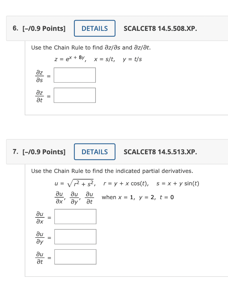 Solved [-/0.9 Points] SCALCET8 14.5.508.XP. Use the Chain | Chegg.com