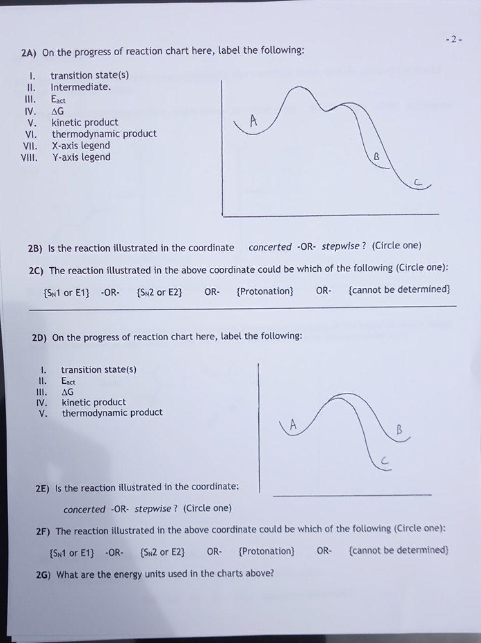 Solved -2- 2A) On the progress of reaction chart here, label | Chegg.com