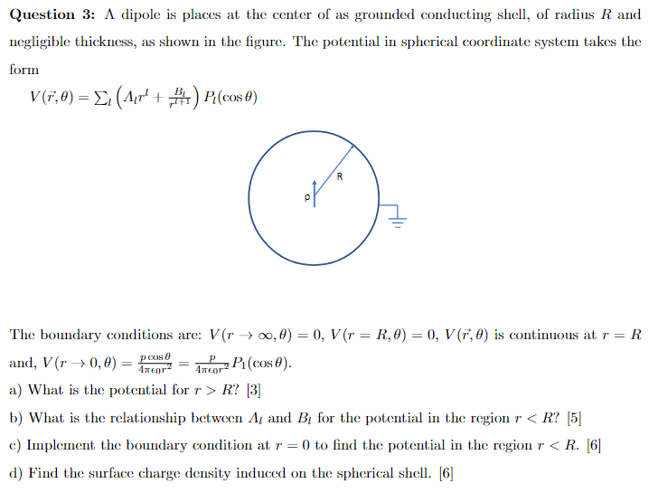 Solved Question 3: Λ dipole is places at the center of as | Chegg.com