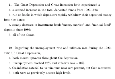Solved 11. The Great Depression and Great Recession both | Chegg.com