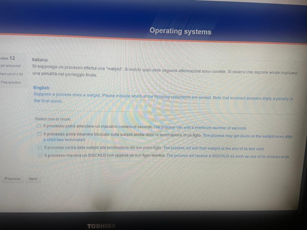 Solved Operating systems -stion 12 Italiano yet answered Si | Chegg.com