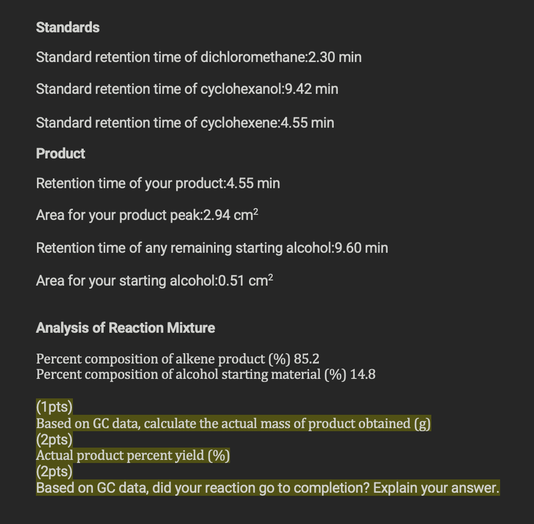 Solved Based on GC data, calculate the actual mass of | Chegg.com