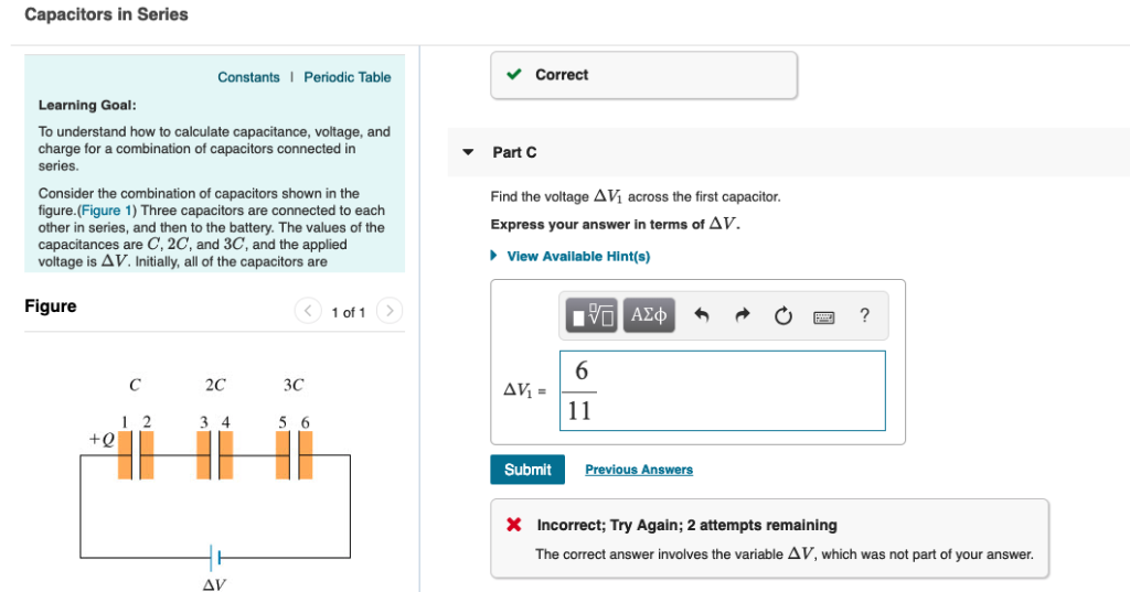 Solved Capacitors in Series ConstantsPeriodic Table Correct | Chegg.com