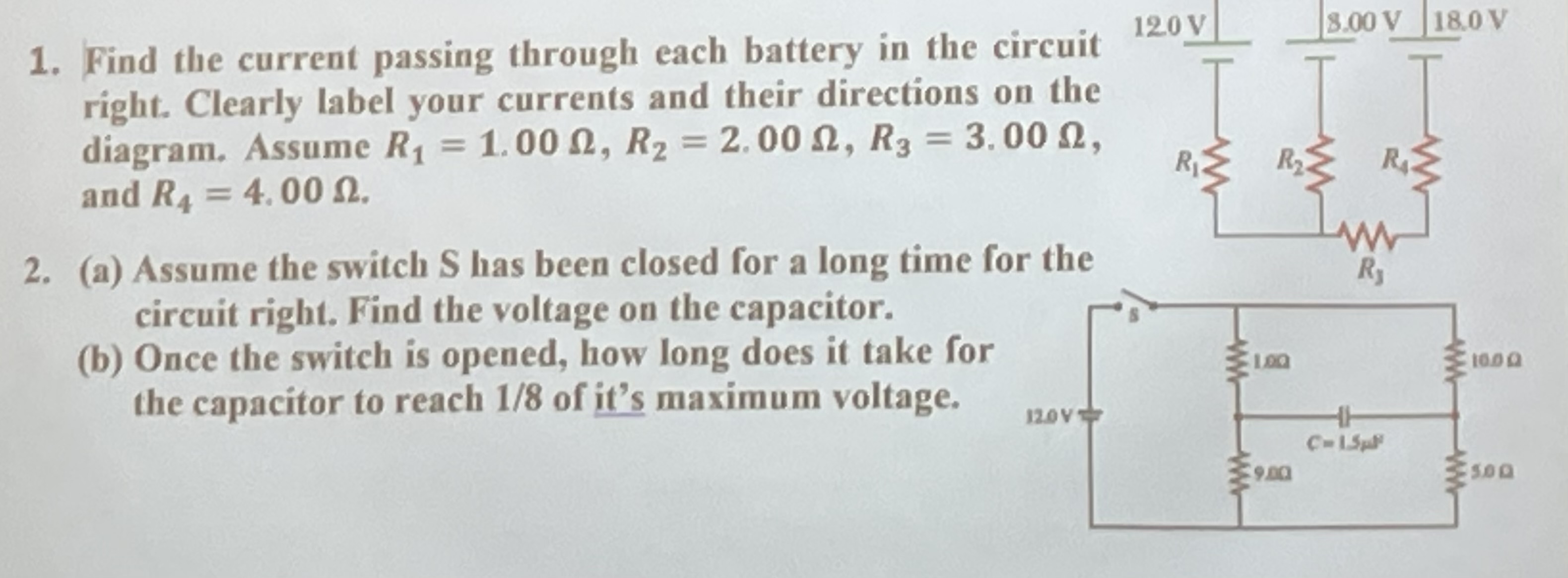 Solved Find the current passing through each battery in the | Chegg.com
