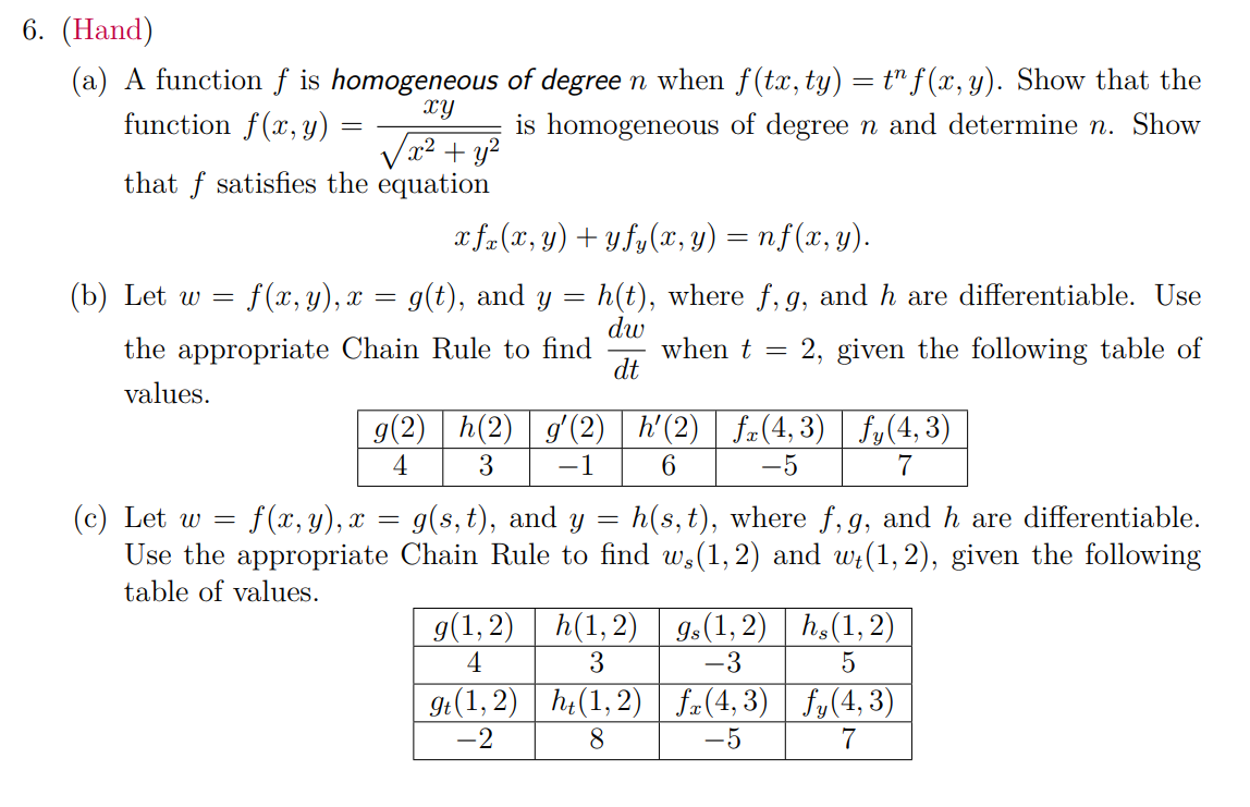 Solved (a) A function f is homogeneous of degree n when | Chegg.com