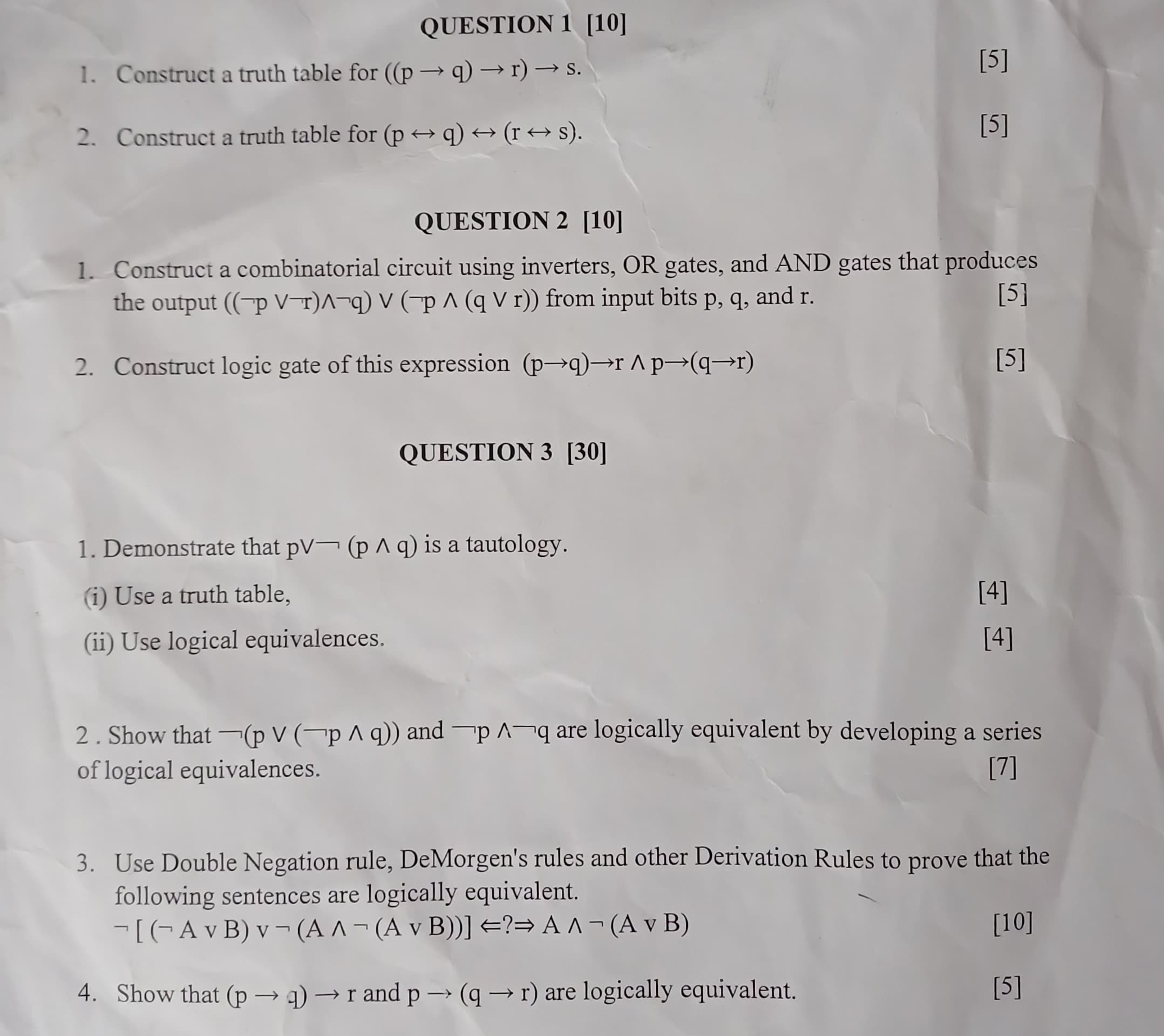 Solved QUESTION 1 [10]Construct a truth table for | Chegg.com
