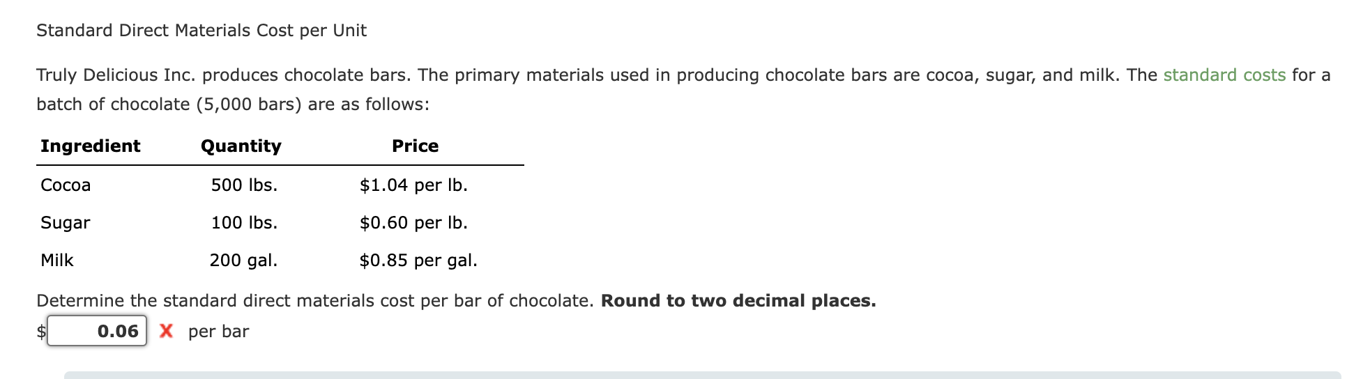 Solved Standard Direct Materials Cost per Unit Truly | Chegg.com