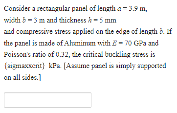 Solved Consider a rectangular panel of length a=3.9 m, width | Chegg.com