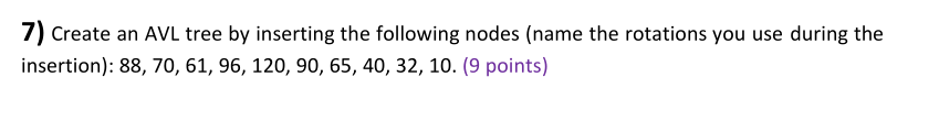 Solved 7) Create an AVL tree by inserting the following | Chegg.com