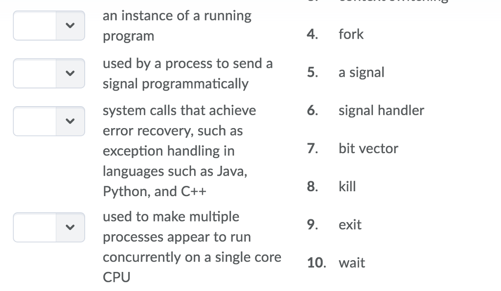 Solved Match the following: used to terminate a process | Chegg.com
