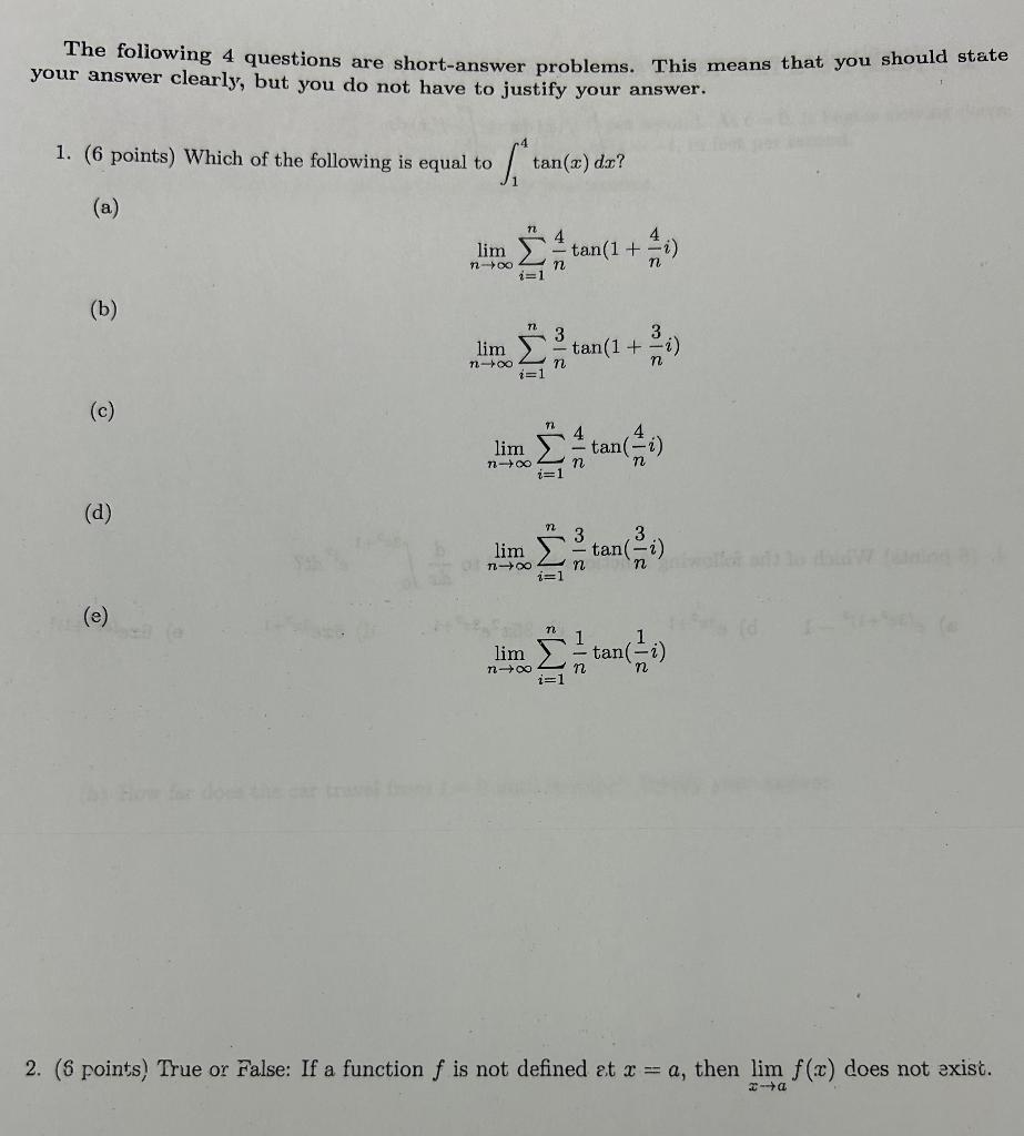 Solved The following 4 questions are short-answer problems. | Chegg.com