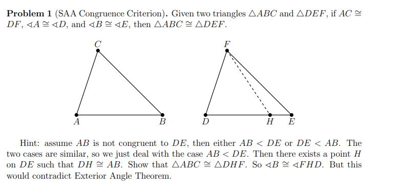 Solved Problem 1 (SAA Congruence Criterion). Given two | Chegg.com