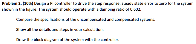 Solved K = 1 Design a PI controller to drive the step | Chegg.com