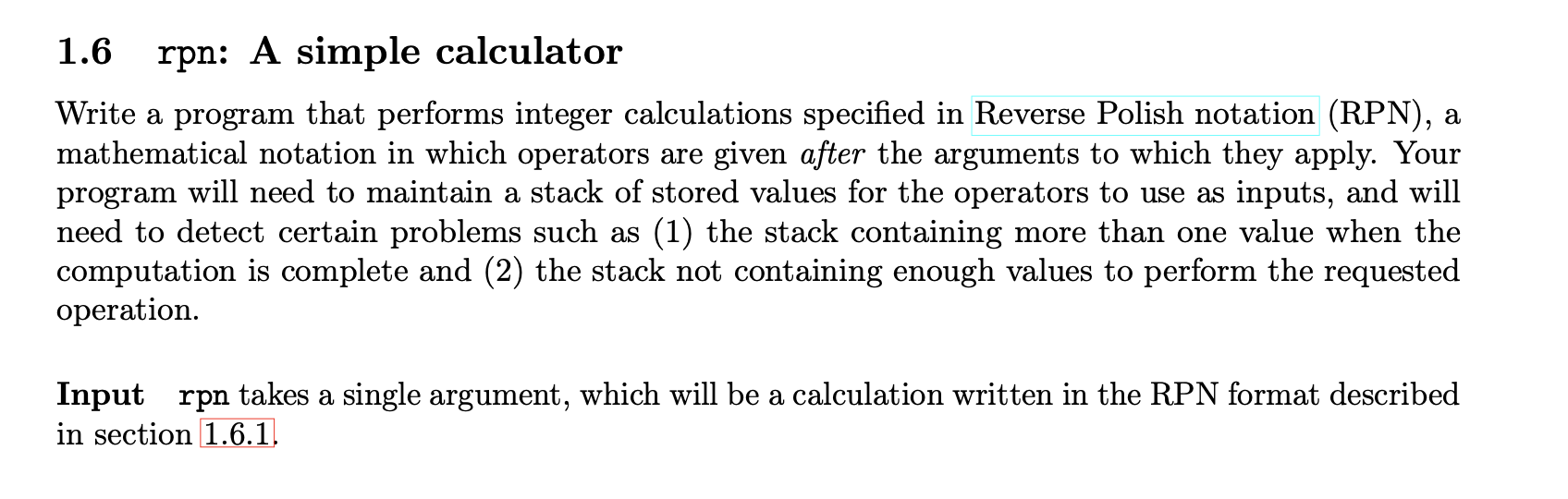 Solved 1.6 rpn: A simple calculator Write a program that | Chegg.com