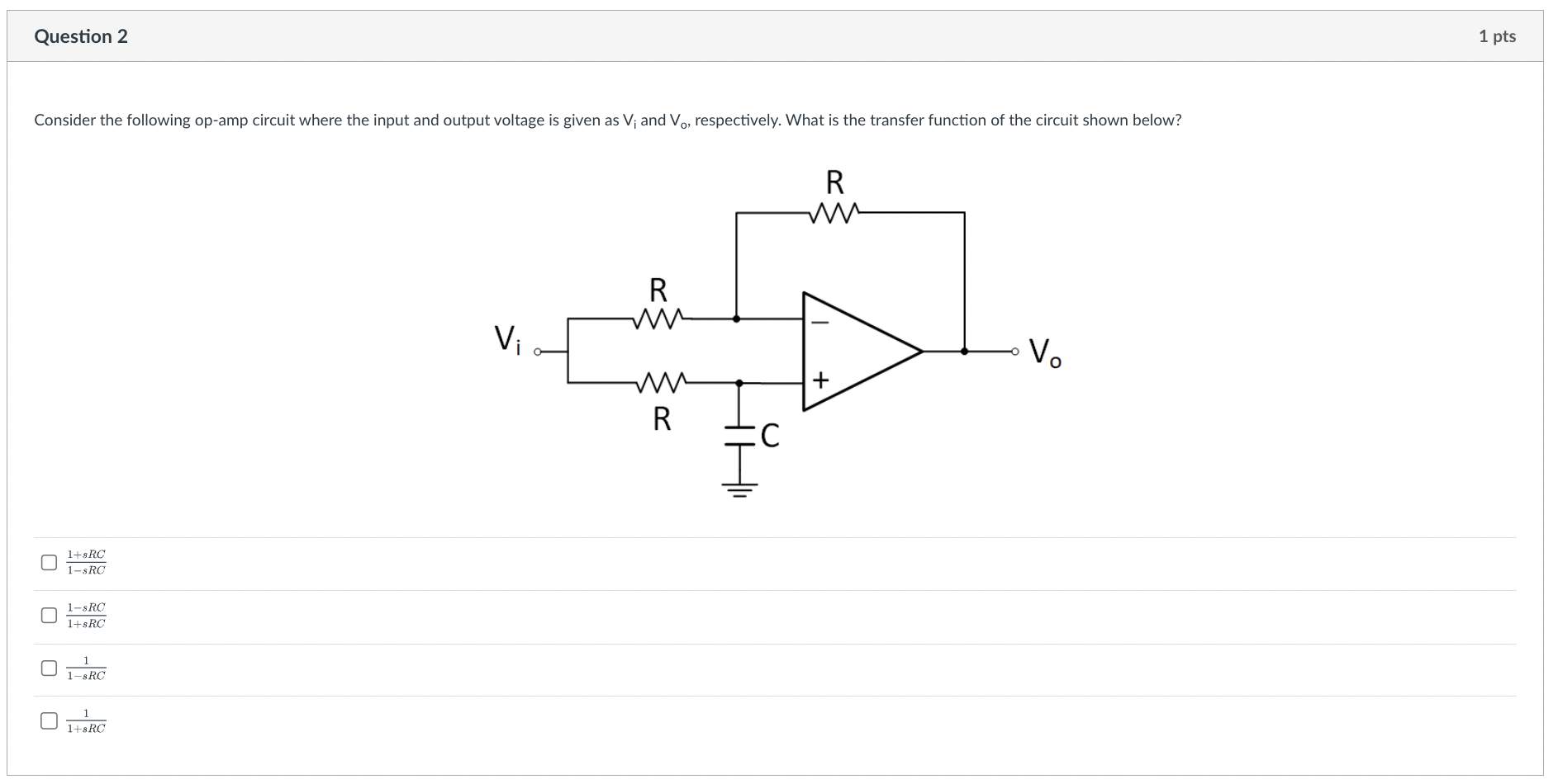 Solved 1+sRC1−sRC 1−sRC1 1+sRC1 | Chegg.com