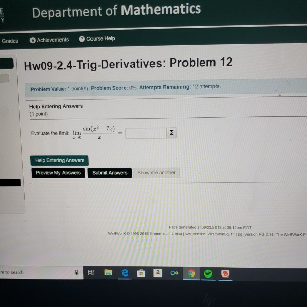 Solved Hw09-2.4-Trig-Derivatives: Problem 10 Problem Value: | Chegg.com