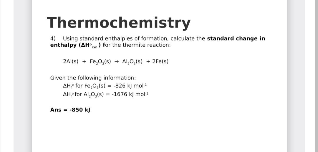 Solved Thermochemistry 4) Using standard enthalpies of | Chegg.com