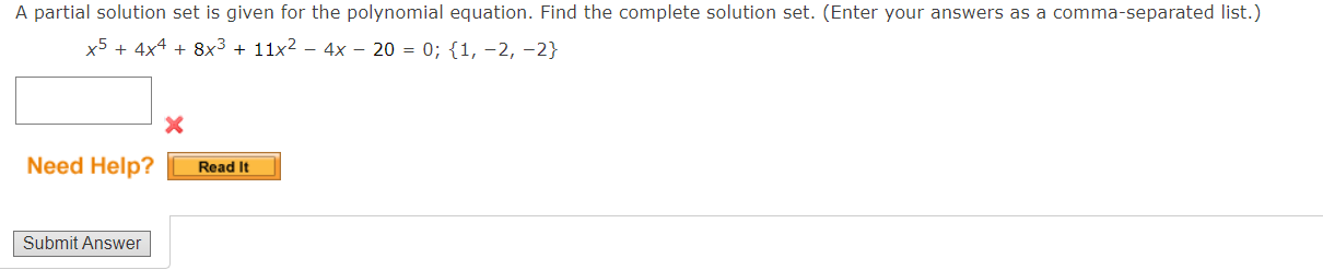 Solved A partial solution set is given for the polynomial | Chegg.com
