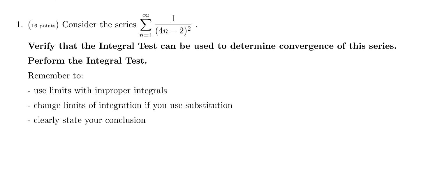 Solved 1. (16 points) Consider the series ∑n=1∞(4n−2)21. | Chegg.com Solved 1. (16 points) Consider the series ∑n=1∞(4n−2)21. | Chegg.com