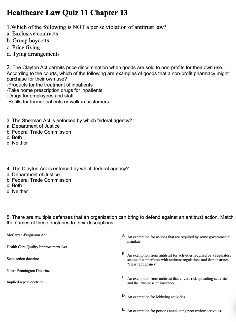 Solved 1. Which of the following is NOT a per se violation | Chegg.com