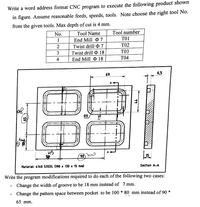 Write a word address format CNC program to execute | Chegg.com