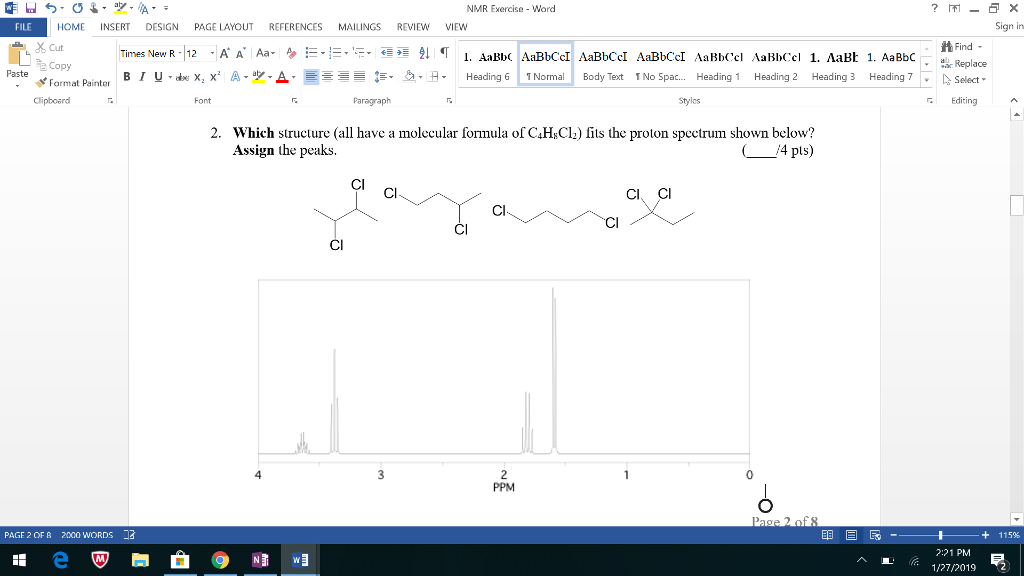 Solved NMR Exercise Word FILE HOME INSERT DESIGN PAGE LAYOUT | Chegg.com