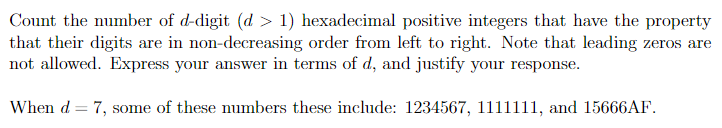 Solved Count the number of d-digit (d > 1) hexadecimal | Chegg.com