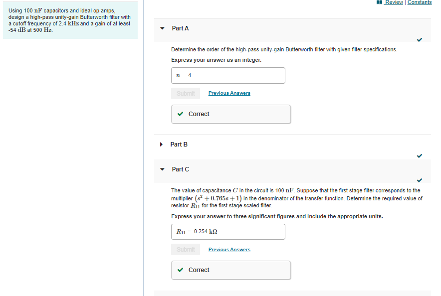 Solved Review Constants Using 100 nF capacitors and ideal op | Chegg.com
