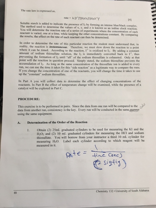 Solved CHEMICAL KINETICS EXPERIMENT 24 EQUIPMENT AND | Chegg.com