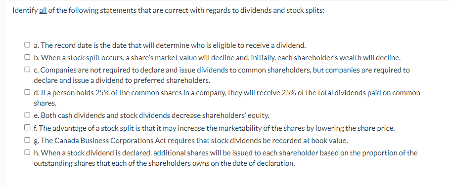 Solved Identify all of the following statements that are | Chegg.com