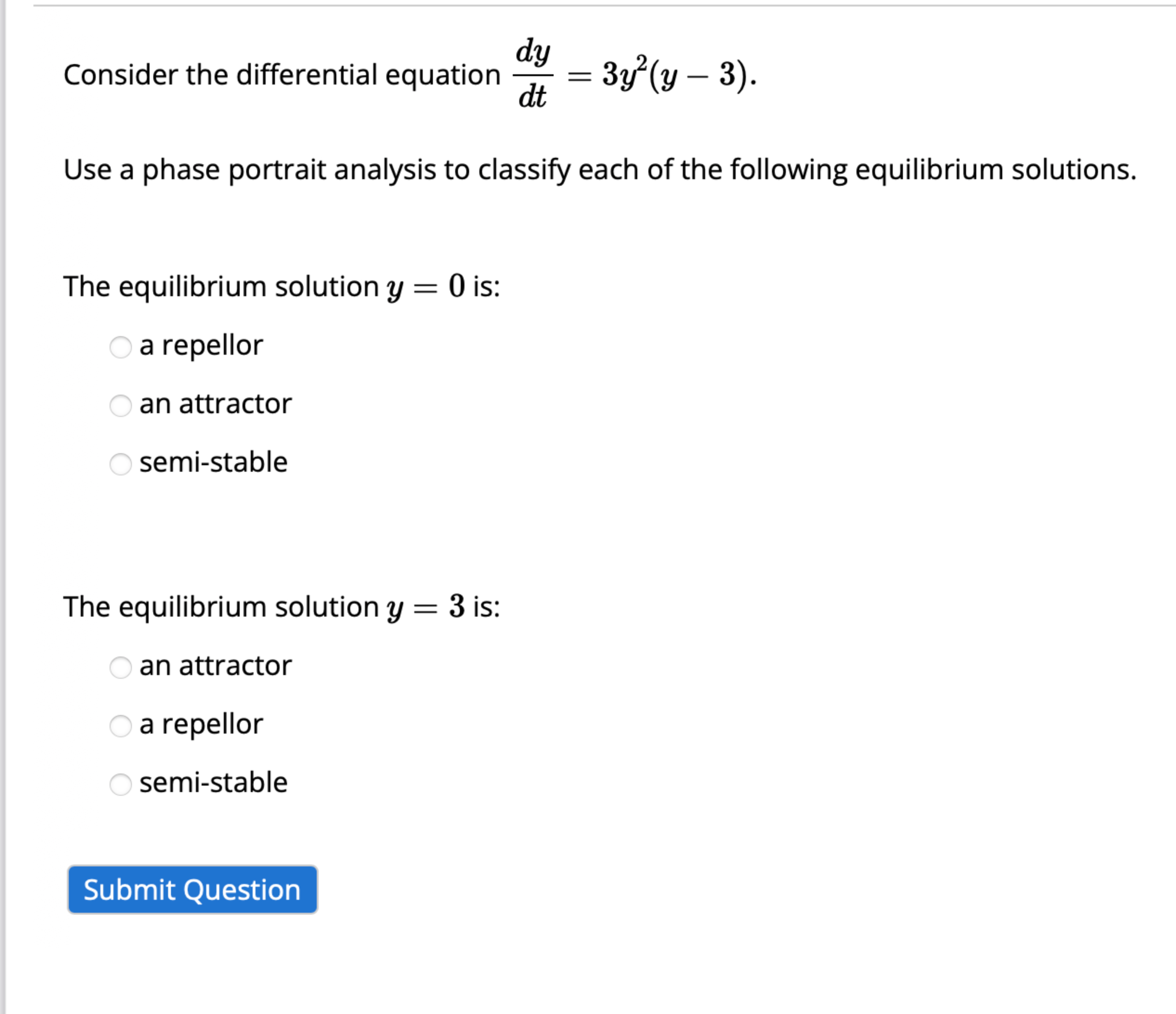 Solved Consider the differential equation dydt=3y2(y-3).Use | Chegg.com