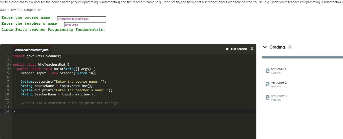Solved See below for a sample run: Enter the course name: | Chegg.com