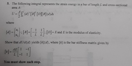 Solved The following integral represents the strain energy | Chegg.com