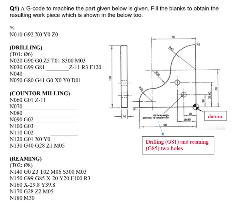 Solved Q1) A G-code to machine the part given below is | Chegg.com