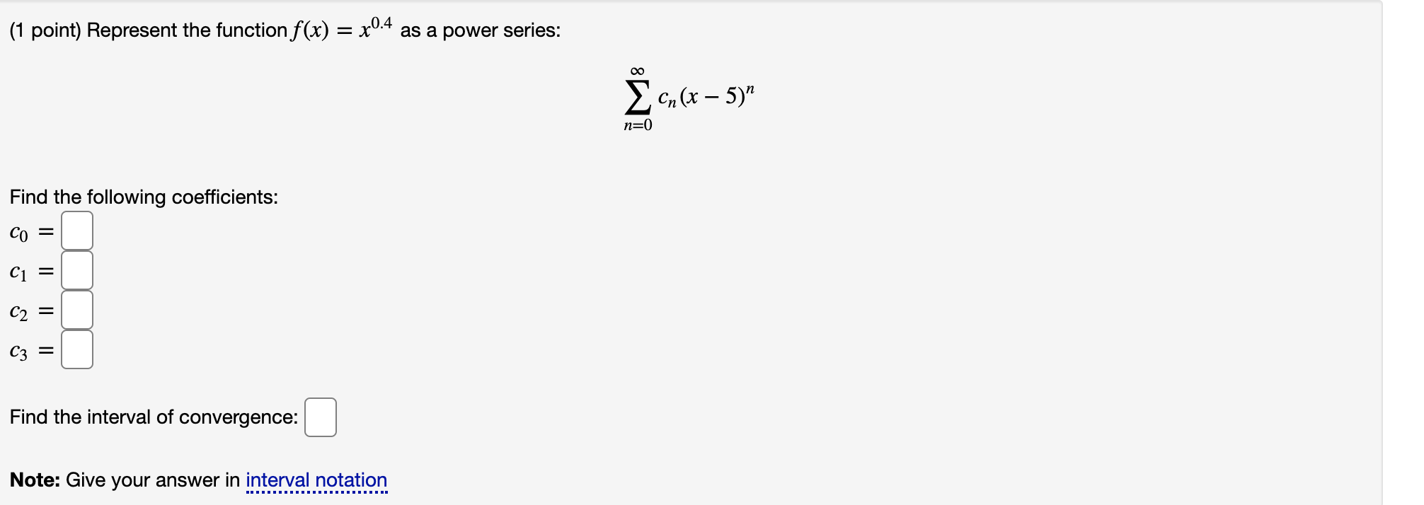 Solved (1 point) Represent the function f(x) = x0.4 as a | Chegg.com