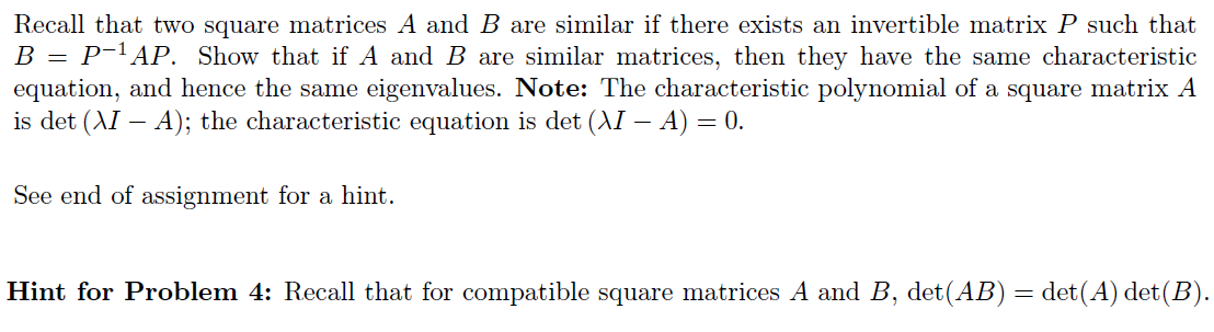Solved Recall that two square matrices A and B are similar | Chegg.com