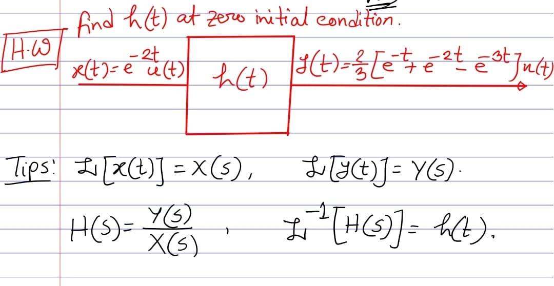 Solved TH.W find h(t) at zero initial condition. x(+)-e | Chegg.com
