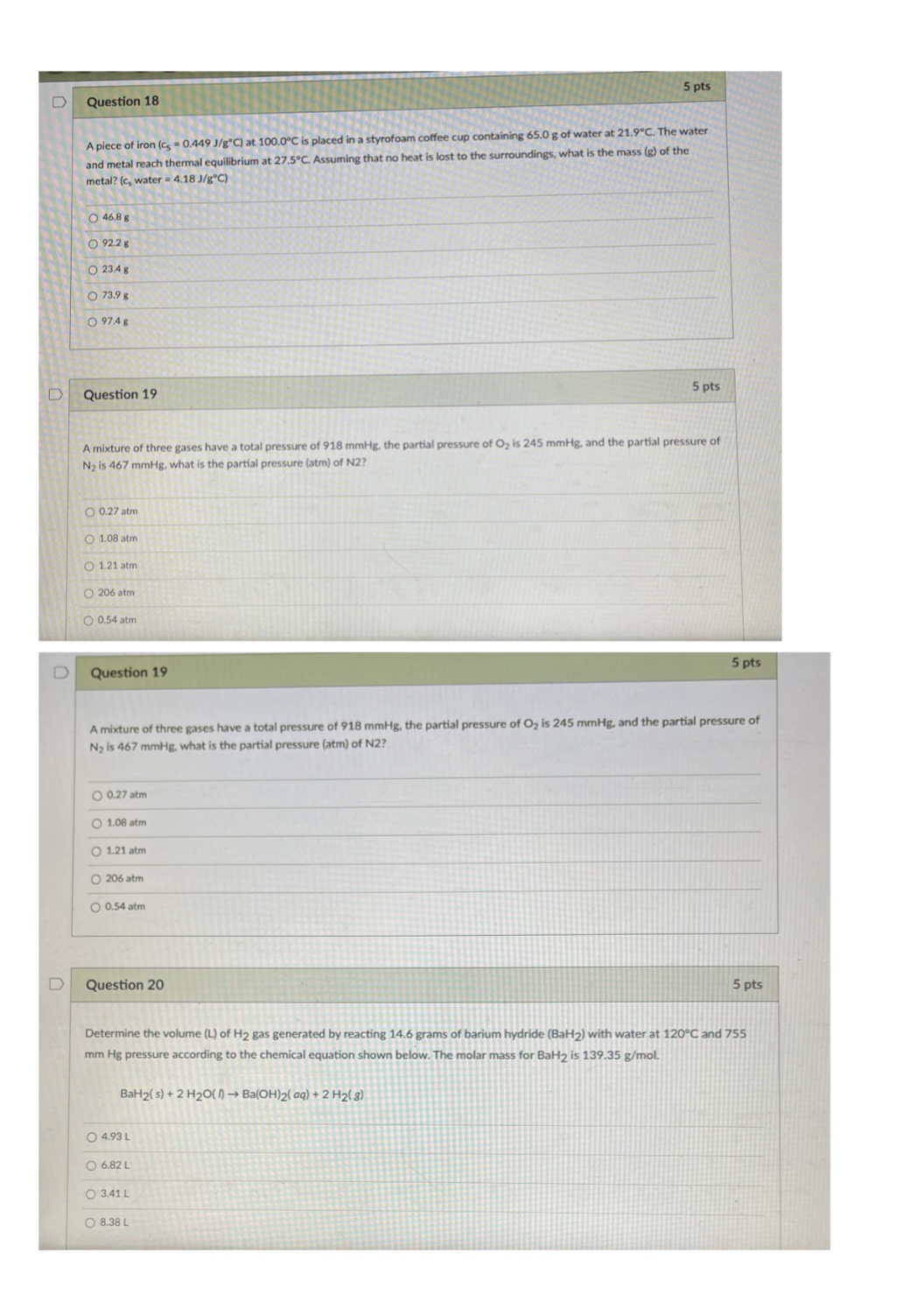 Solved Question 18A piece of iron (cS=0.449Jg°C) ﻿at 100.0°C | Chegg.com