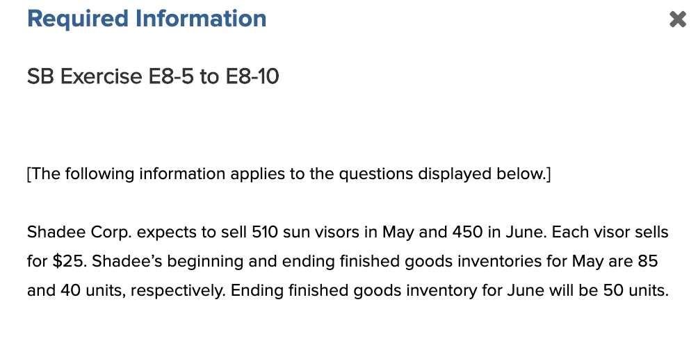 Solved Required Information X SB Exercise E8-5 to E8-10 [The | Chegg.com