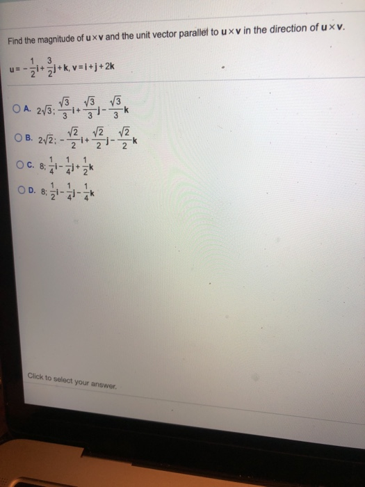 Solved Find the magnitude of u x v and the unit vector | Chegg.com