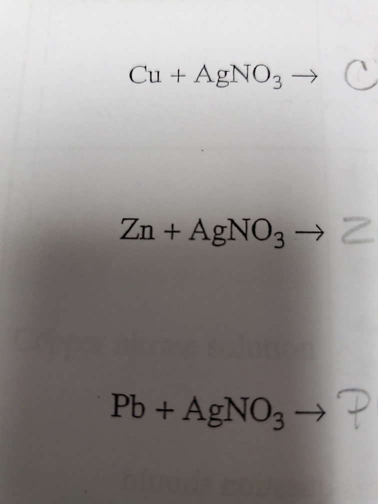 Solved Cu + AgNO3 → C Zn + AgNO3 → 2 Pb + AgNO3 → ? | Chegg.com