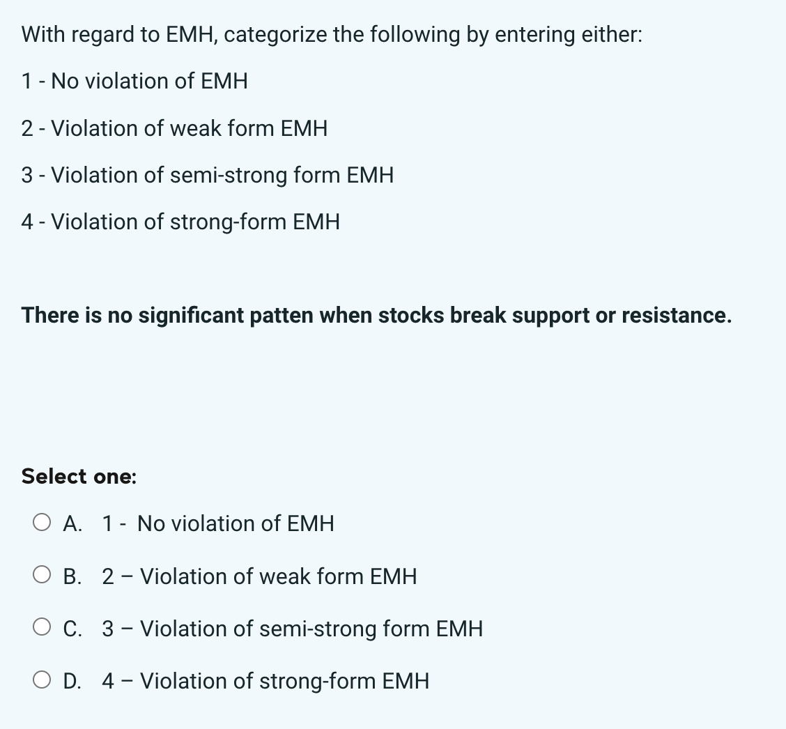 Solved With regard to EMH, categorize the following by | Chegg.com