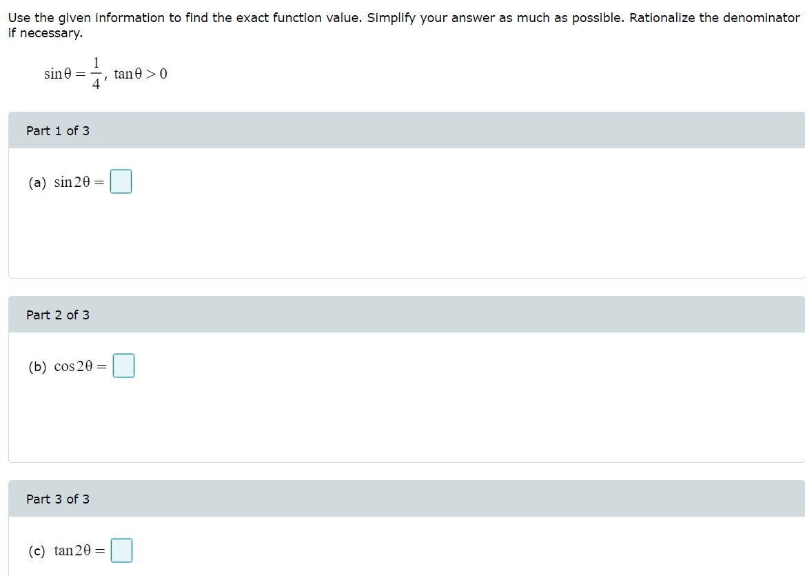 Solved Use the given information to find the exact function | Chegg.com