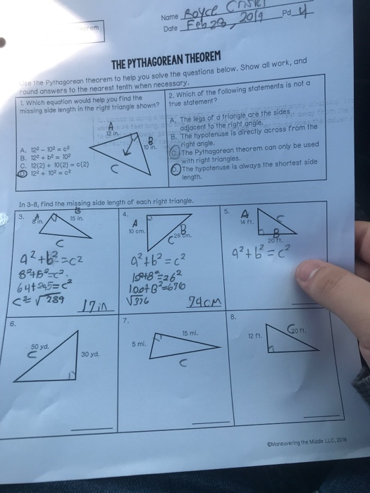 Solved Name Date Pd 14 THE PYTHAGOREAN THEOREM e the | Chegg.com Solved Name Date Pd 14 THE PYTHAGOREAN THEOREM e the | Chegg.com