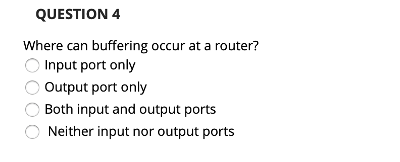 Solved QUESTION 4 Where can buffering occur at a router? | Chegg.com